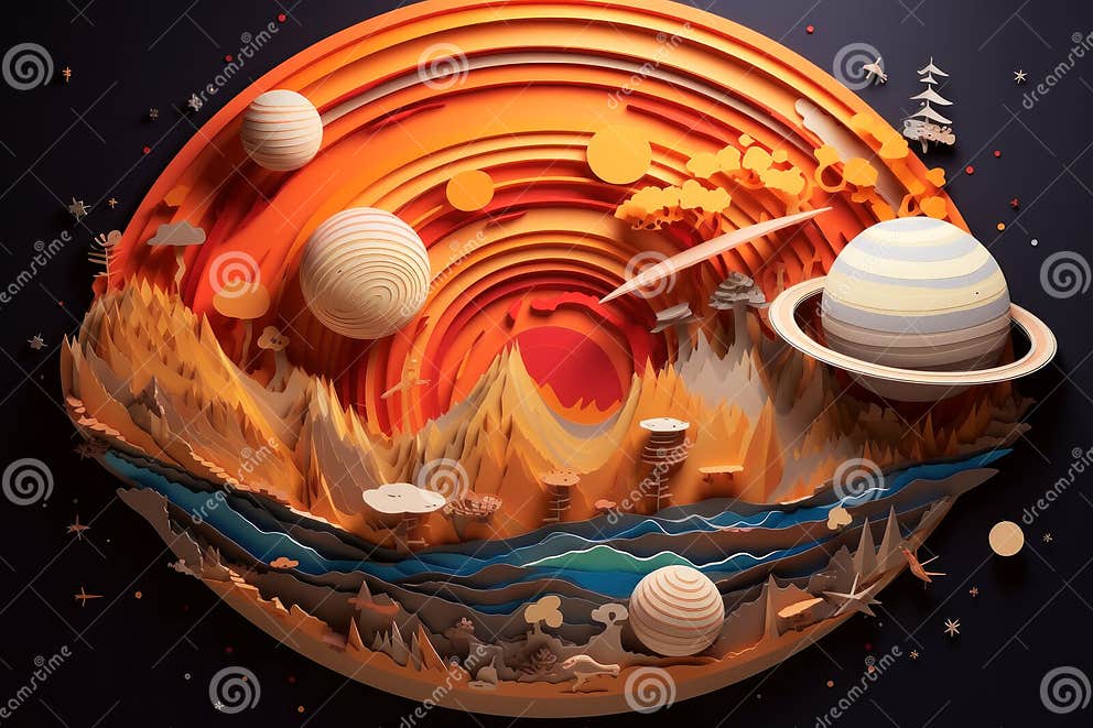Layered Style Paper Cut Illustration of a Colored Space Composition ...