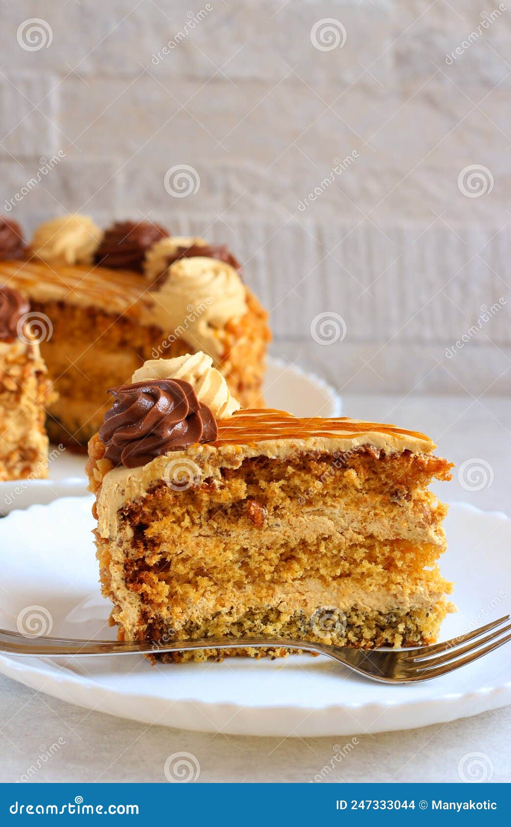 Layered torte sliced stock photo. Image of torte, caramel - 247333044