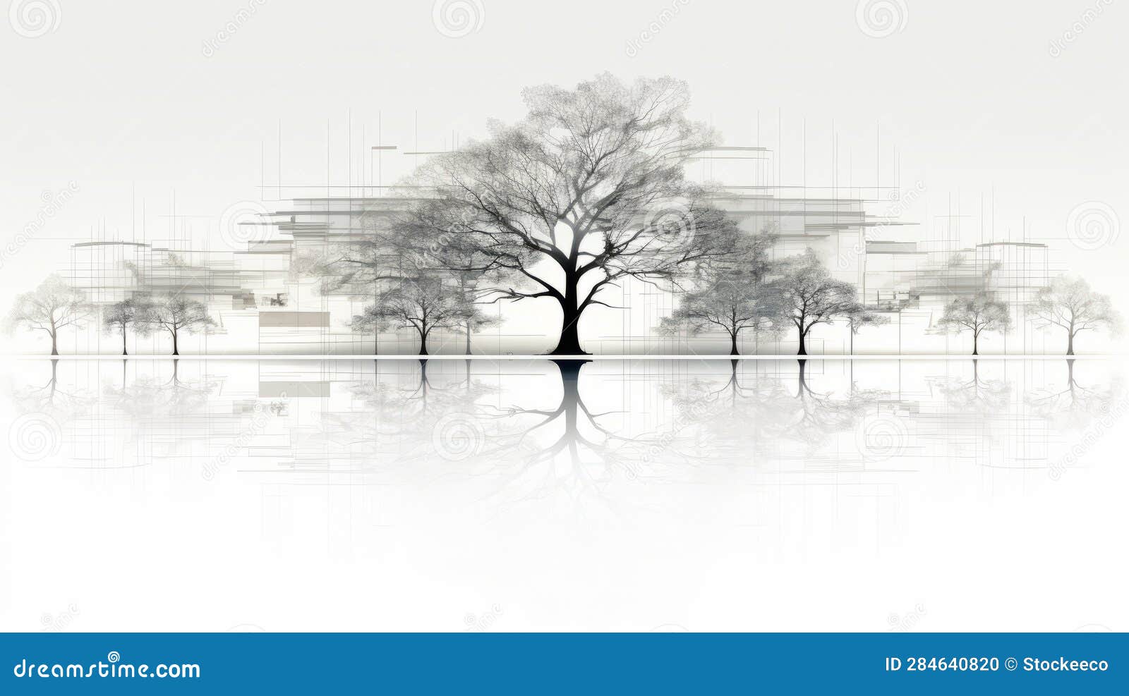 Layered Translucent T-square Fractal Trees on White Background Stock ...