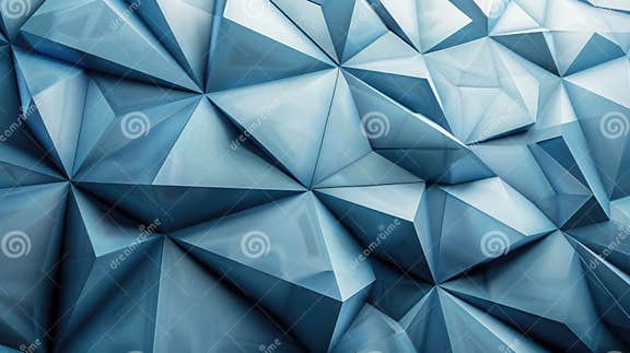 Layered Triangles in an Abstract 3D Geometric Pattern with Cool Blue ...