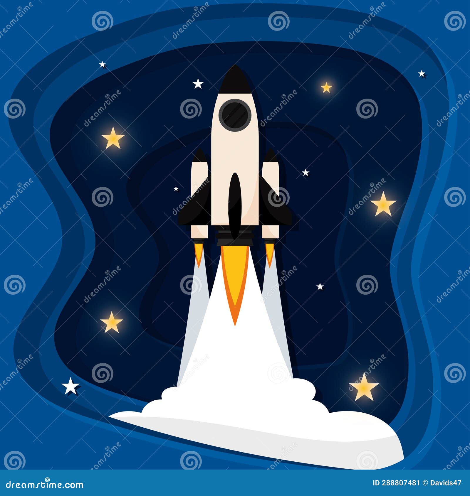 Layered View of Outer Space with a Rocket Ship Vector Stock Vector ...