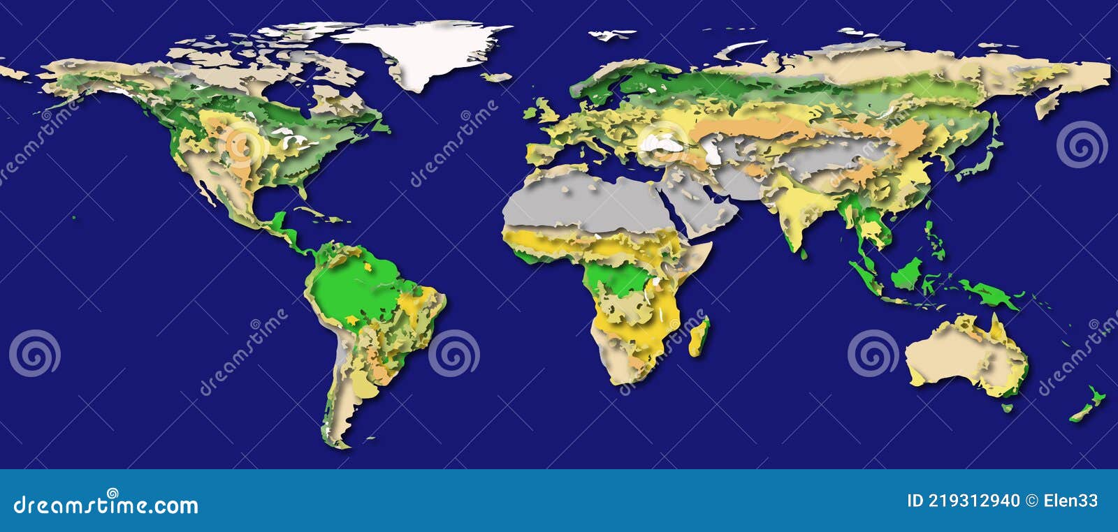 Layered World Map with Shadows Stock Illustration - Illustration of ...