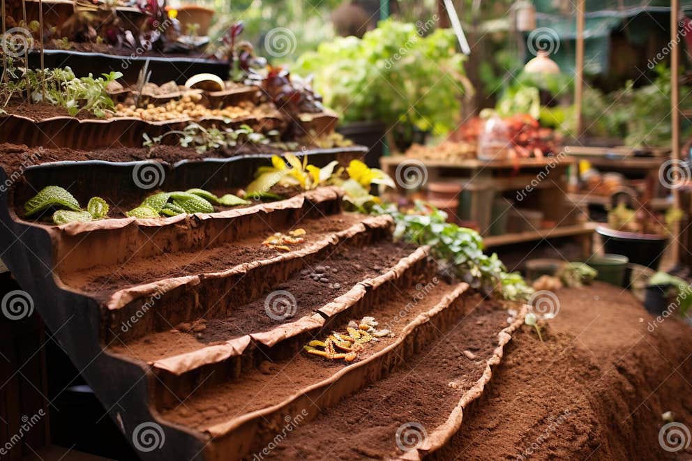 Layered Worm Farm with Visible Sections of Composting Stages Stock ...