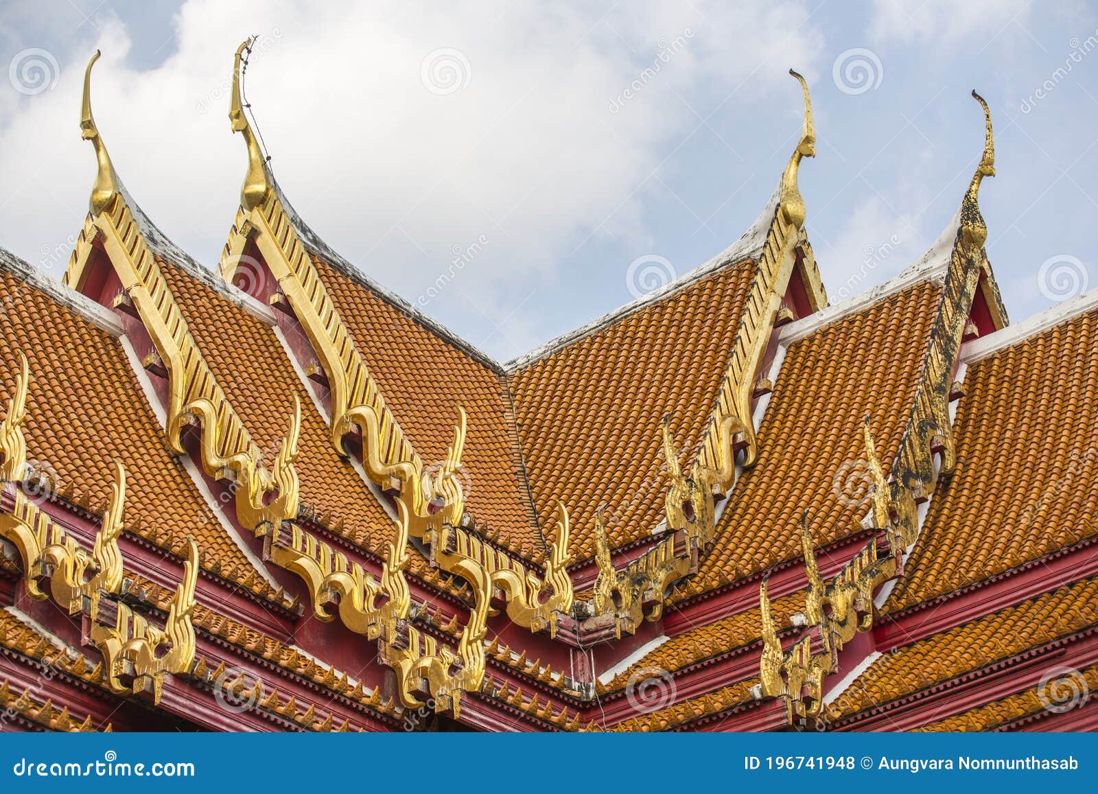Layers Of Beautiful Traditional Thai Temple Orange Tile Rooftop Royalty ...