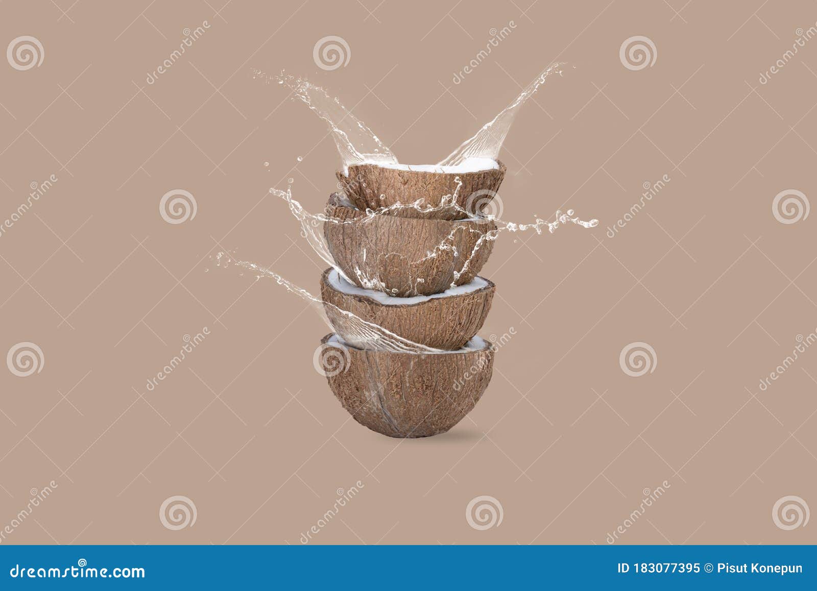 Layers of Coconut Shell with Coconut Milk Splash Stock Image - Image of ...