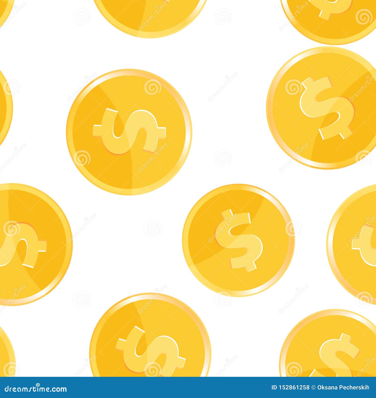Gold Coin Dollar with Shadow. Coin Icon Seamless Pattern on a White ...