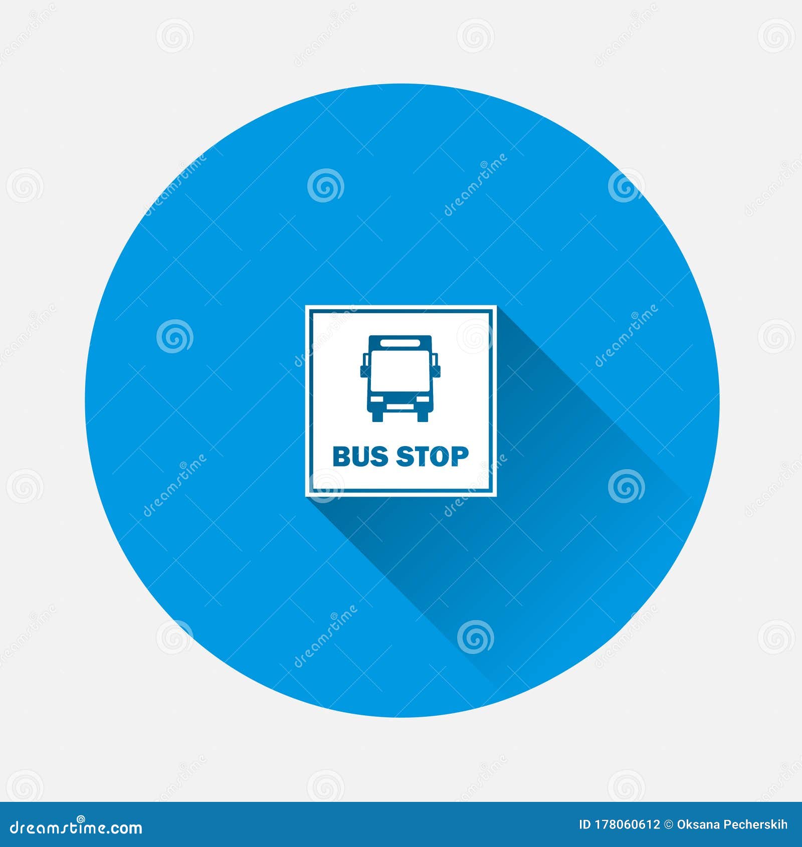 Bus Stop Vector Icon on Blue Background. Flat Image with Long Shadow ...