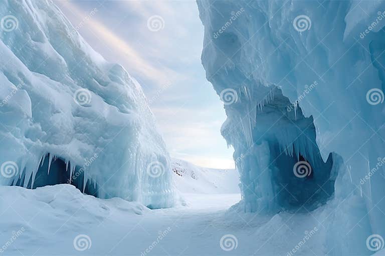 Layers of Ice and Snow Forming a Unique Structure in a Crevasse Stock ...