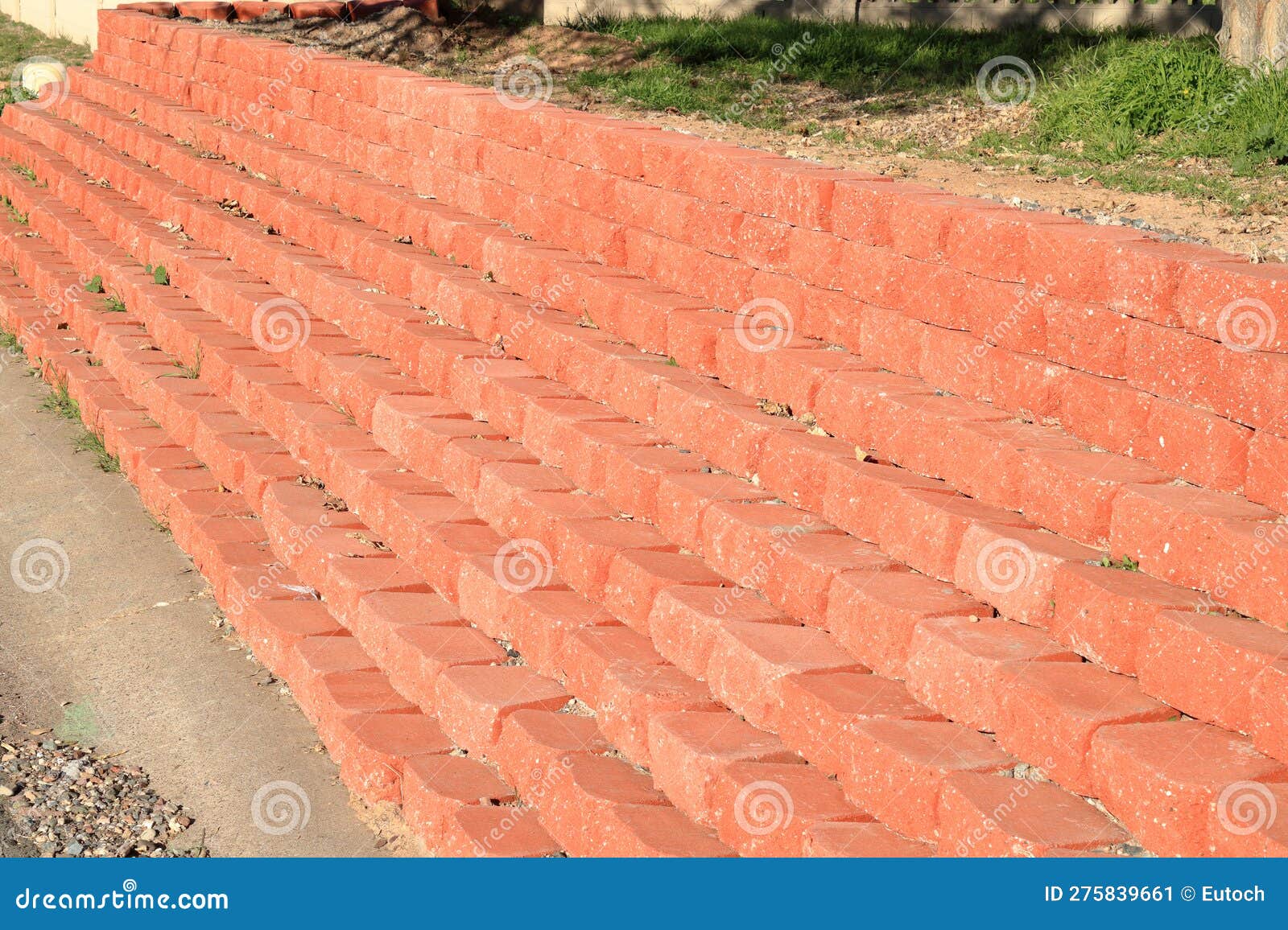 Red Brick Terrace Support Wall Stock Image - Image of horizontally ...