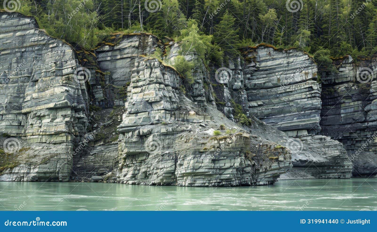 Layers of Rock Formations Jutting Out from the Glacial River Adding ...