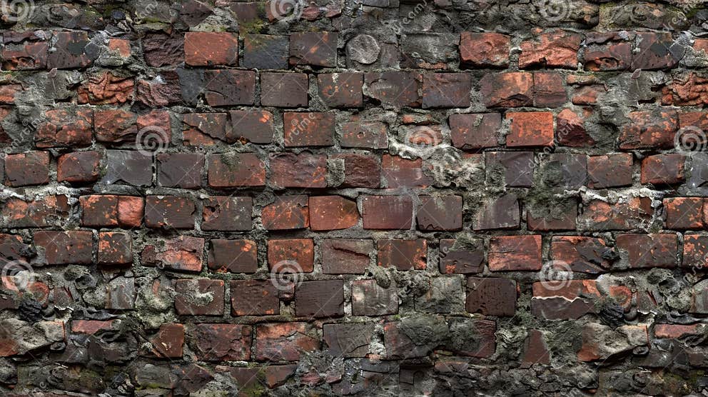Layers of Rough Textured Mortar Show through the Deep Red Bricks Adding ...