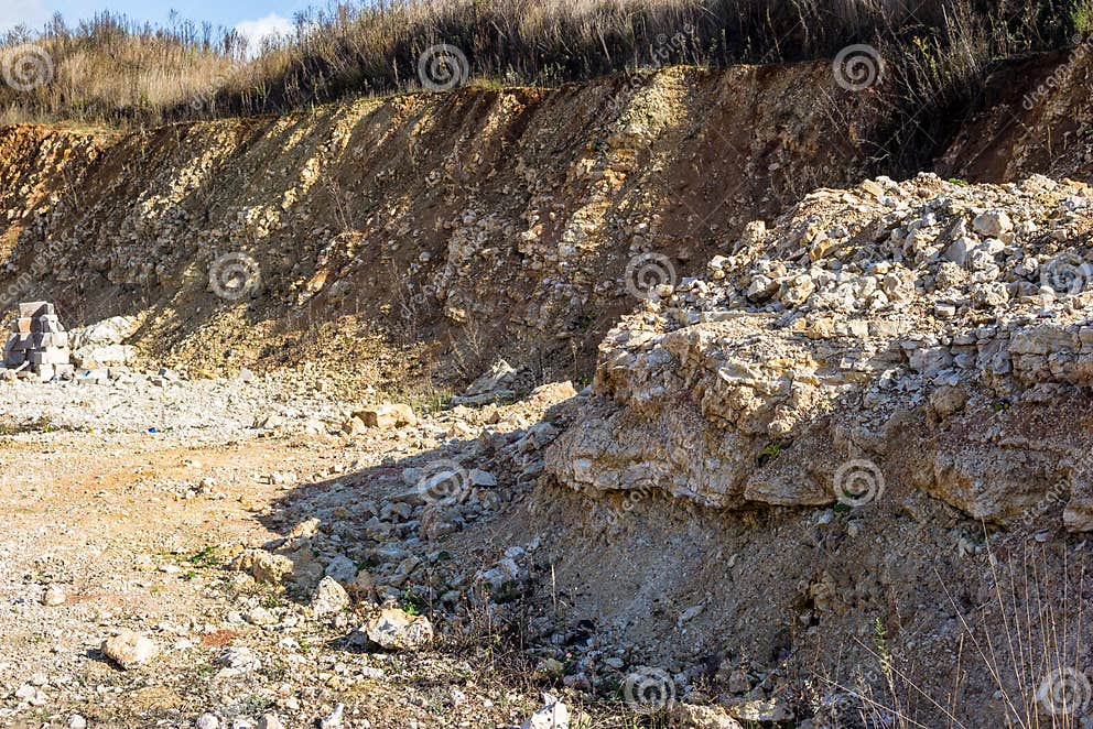 Layers of White Limestone in a Small Stone Quarry Stock Image - Image ...