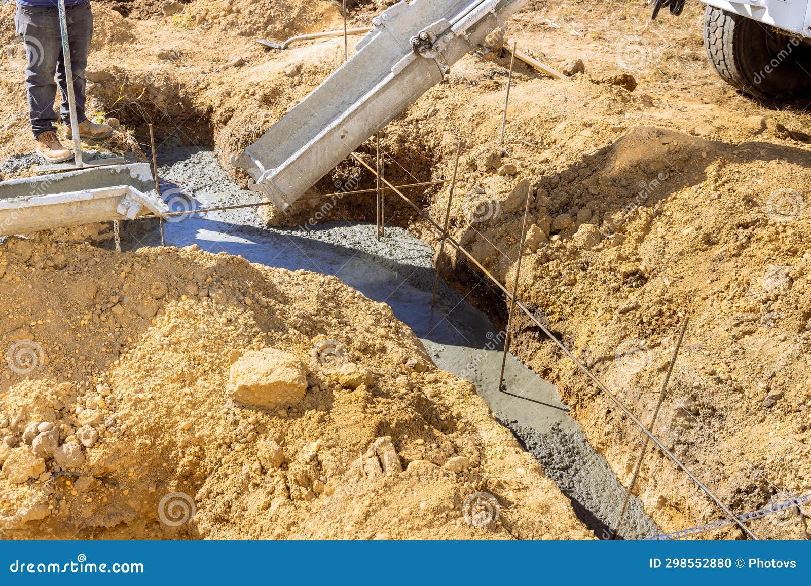 Laying Cement Concrete To Trenches for Foundation of a House by ...