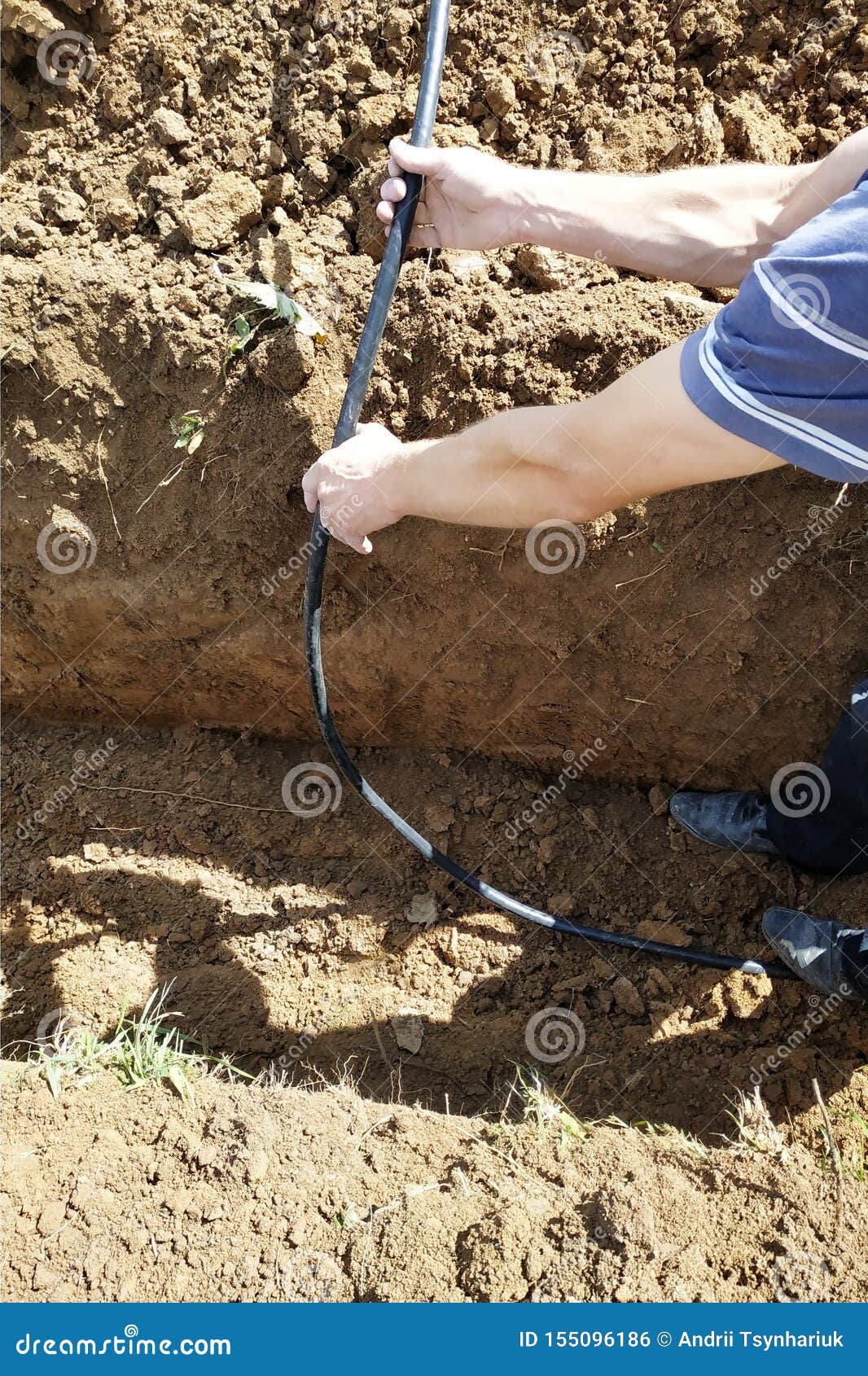 Laying an Electric Cable in the Land of a Master Electrician Stock ...