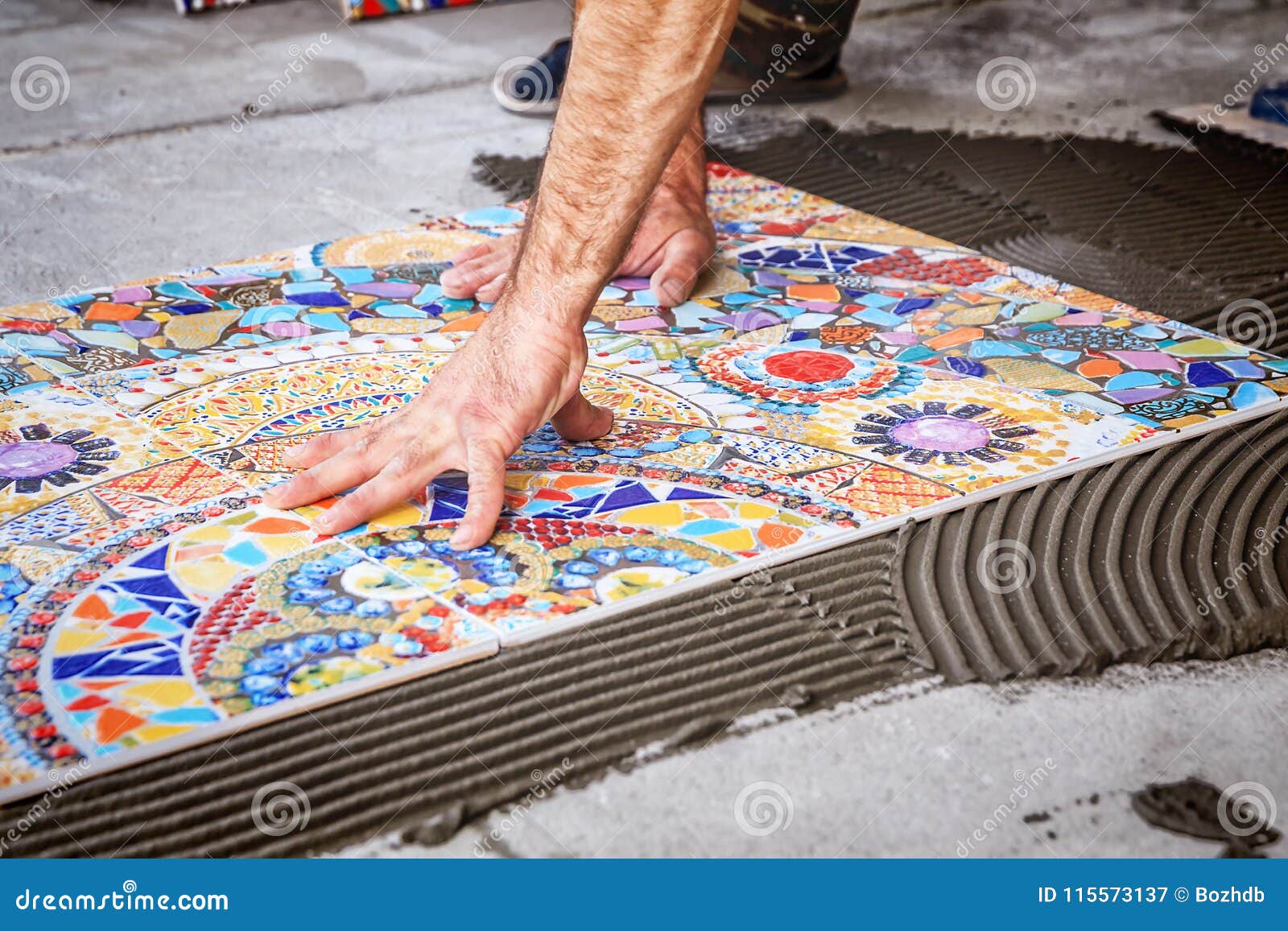 Laying floor ceramic tile stock image. Image of modern - 115573137