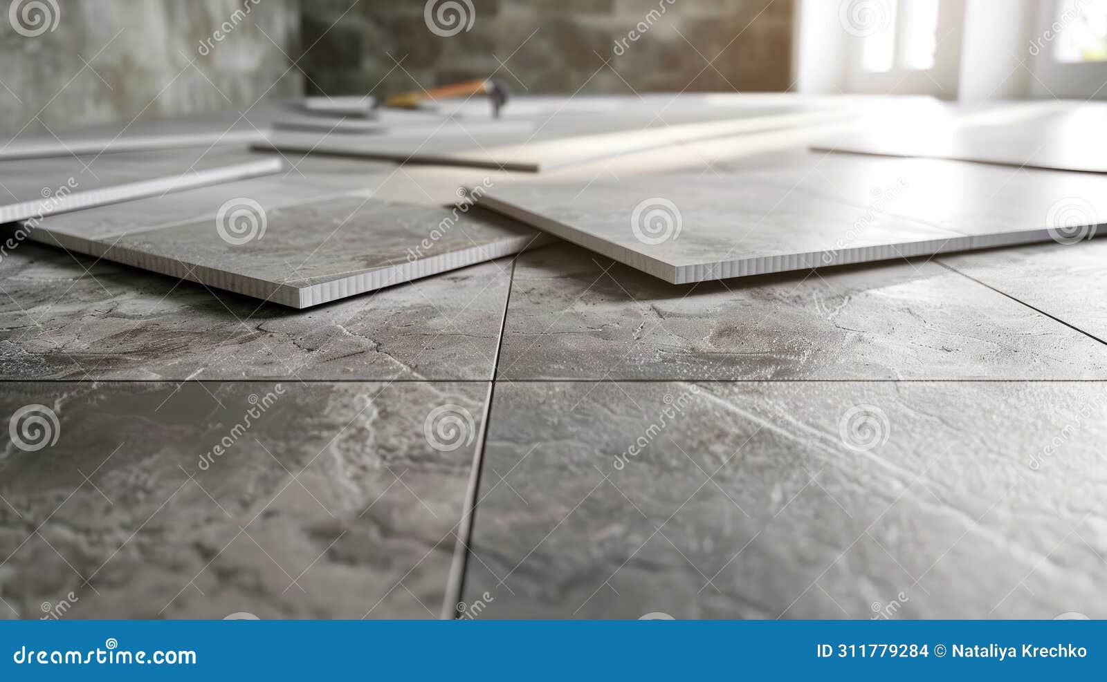 Laying Floor Ceramic Tile. Renovating the Floor Stock Photo - Image of ...