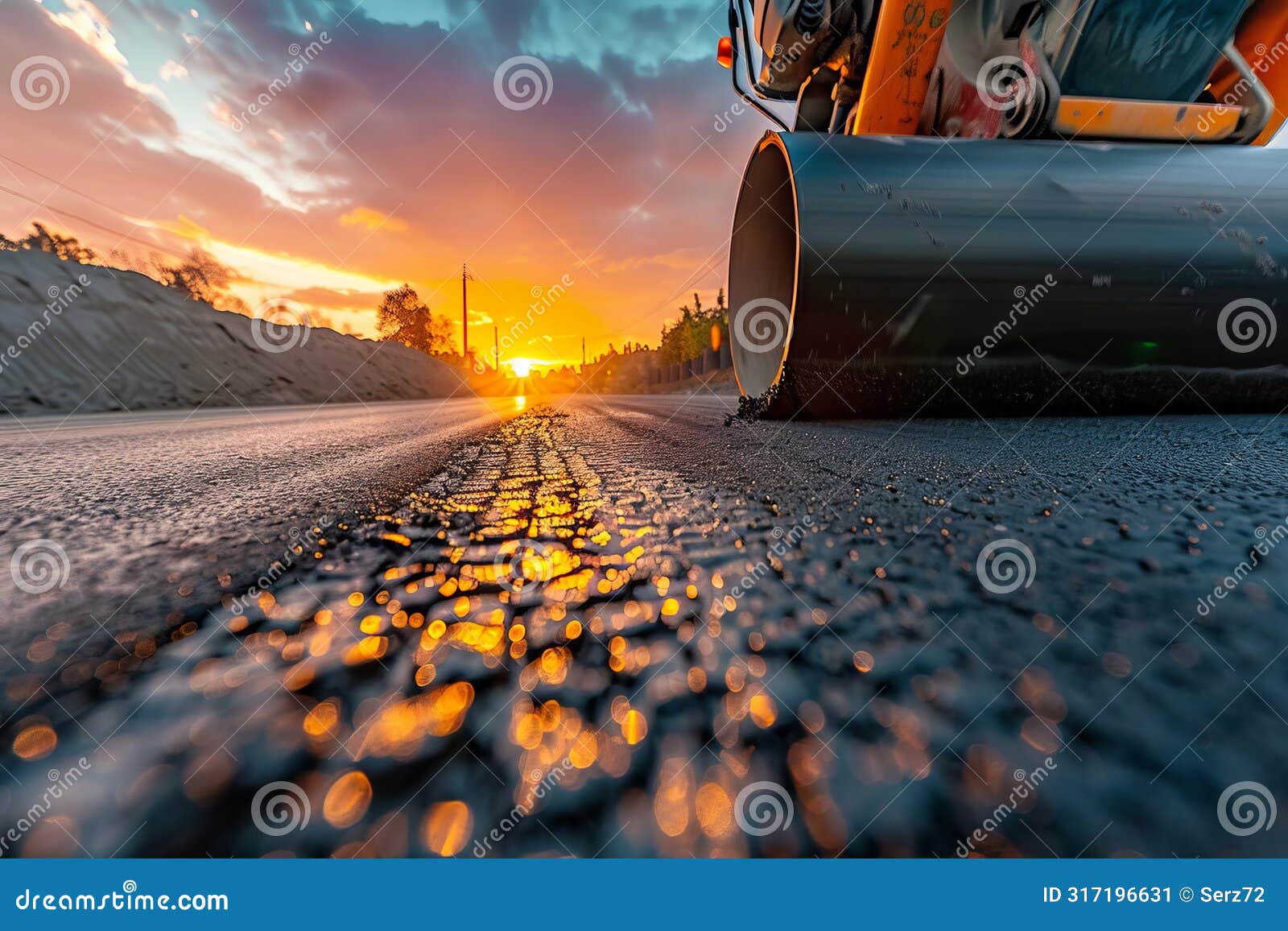 Laying Fresh Asphalt, Road Work with Asphalt Finisher , Asphalt Paver ...