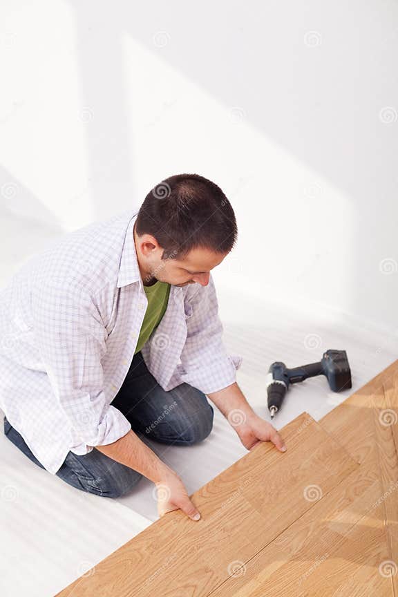 Laying Laminate Flooring - Top View Stock Image - Image of construction ...