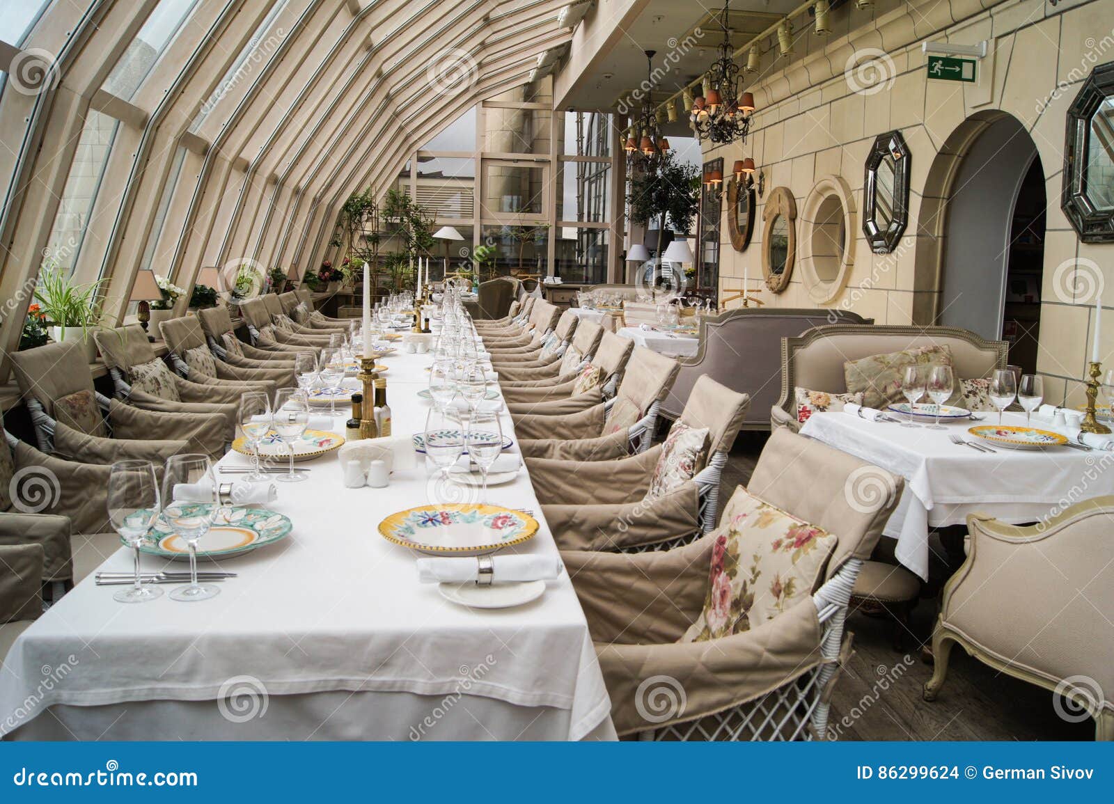 Laying Long Table Restaurant. Editorial Stock Image - Image of lamp ...