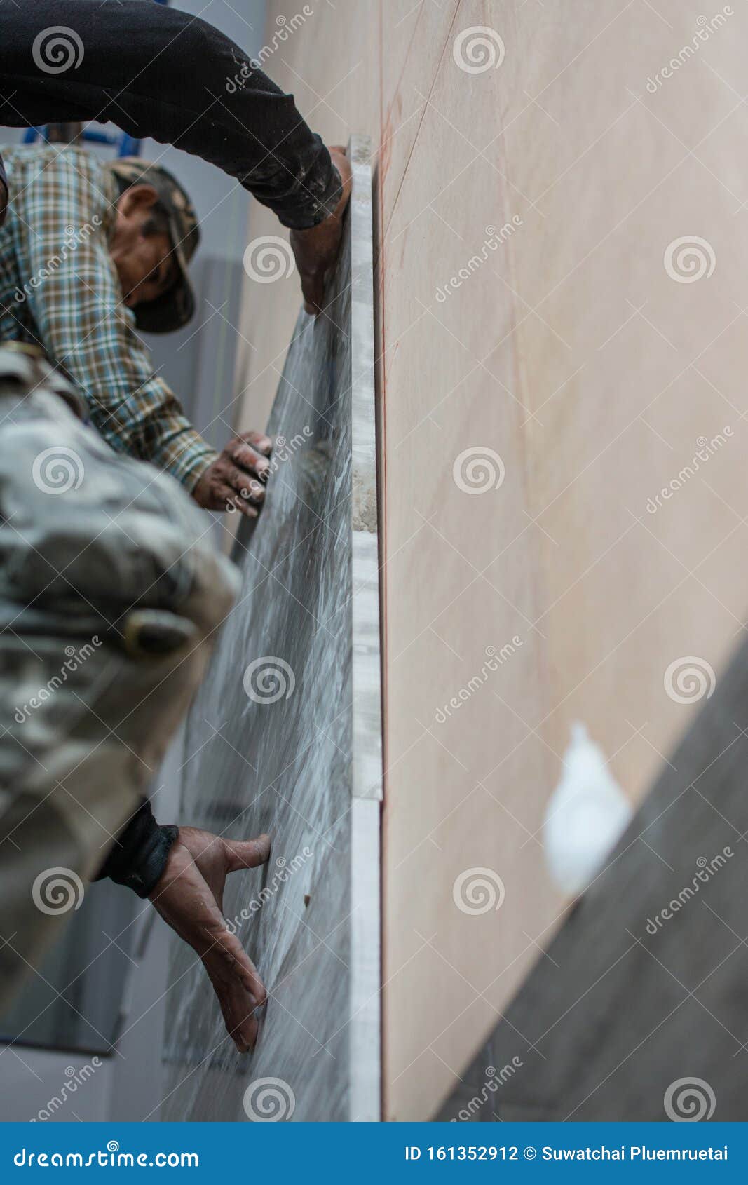 Laying Marble on Wall, Installing Marble Stock Photo - Image of ...