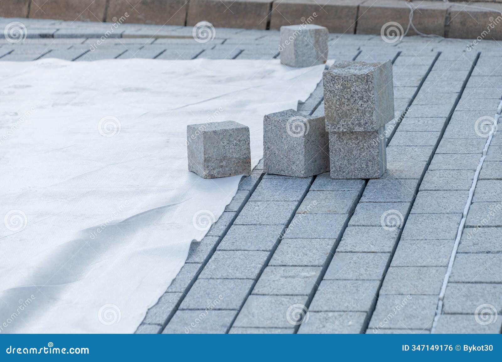 Laying New Paving Stones on the Sidewalk. Construction Work Stock Photo ...