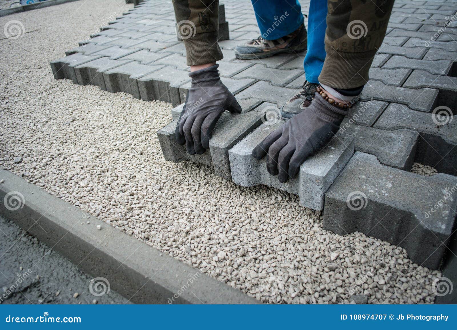 Laying of Pavement Tiles. Paving Stock Image - Image of path, shop ...