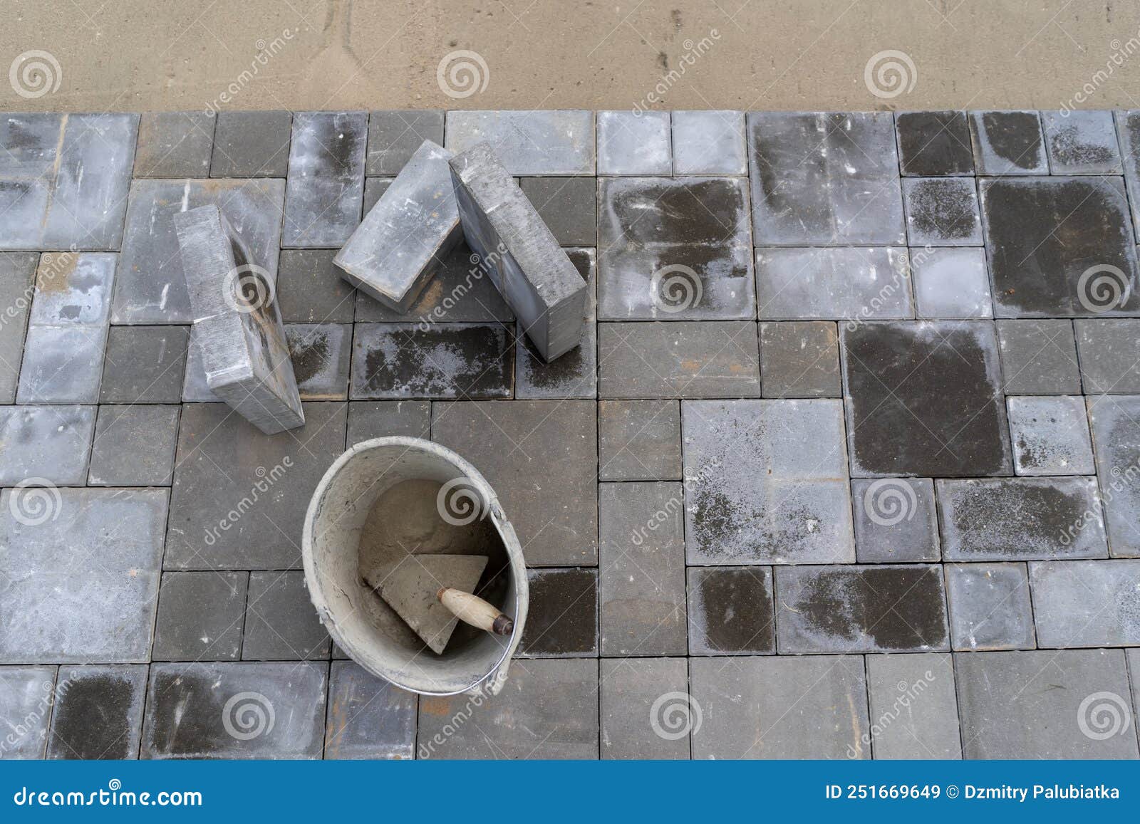 Laying of Paving Concrete Tiles Top View Stock Image - Image of ...