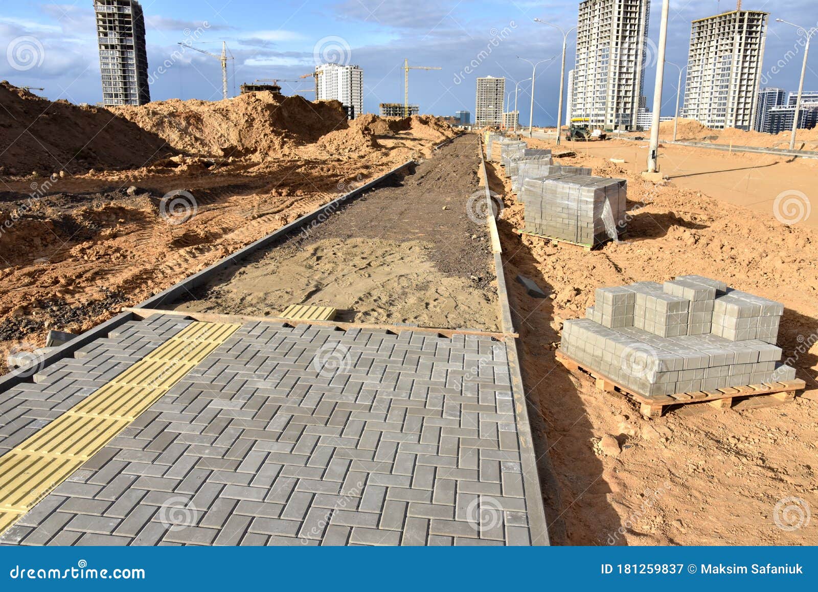 Installing Pedestrian Path With Paver Bricks Royalty-Free Stock Photo ...