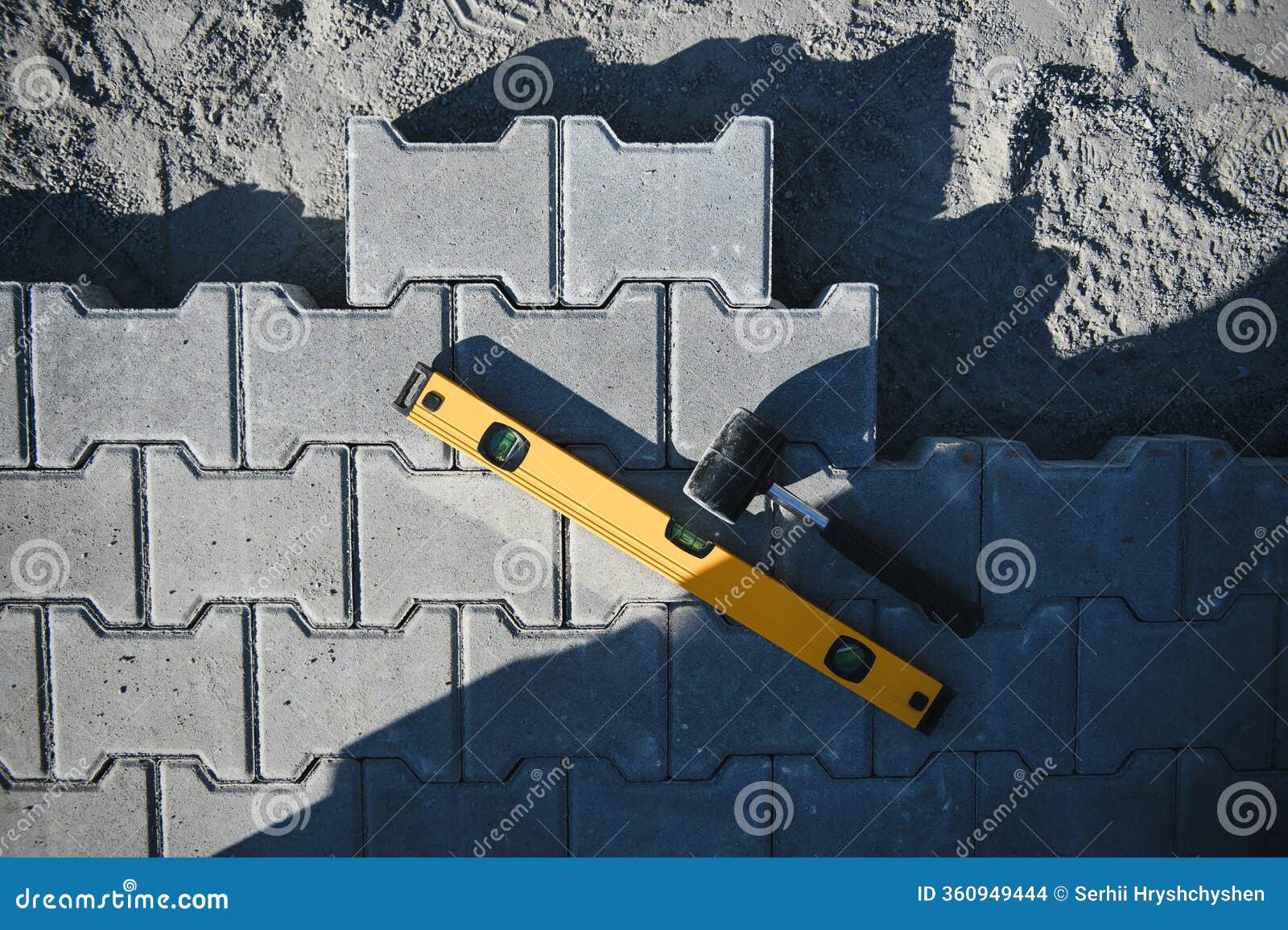Laying Paving Stones. Paving Tools for Use Stock Photo - Image of ...