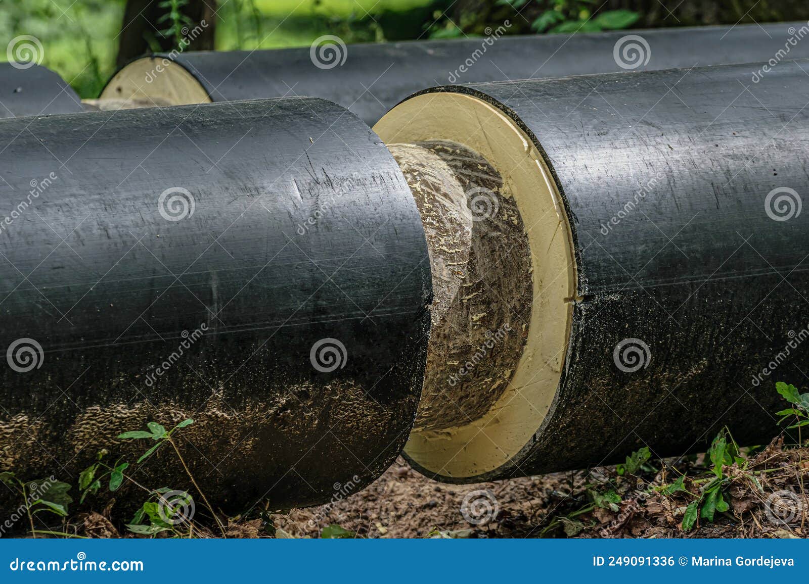 Laying Pipes of Large Diameter. Large Pipes with Thermal Insulation ...