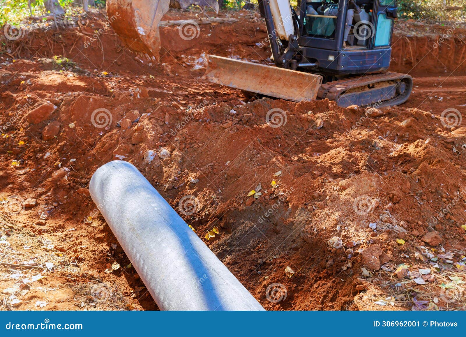 Laying Pipes For Flow Of Rainwater Into Water Collector Stock ...