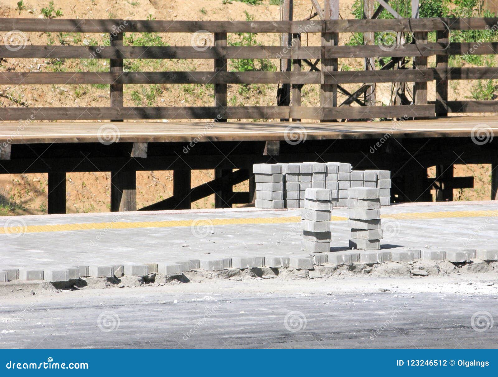 Laying of Road Tiles, Construction of Railway Platform Stock Photo ...