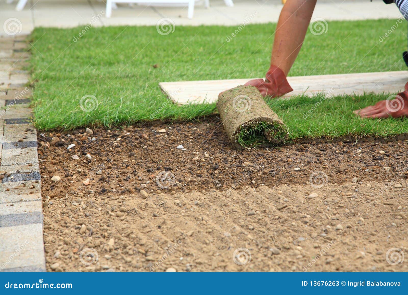 Laying sod for new lawn stock image. Image of green, lawn - 13676263