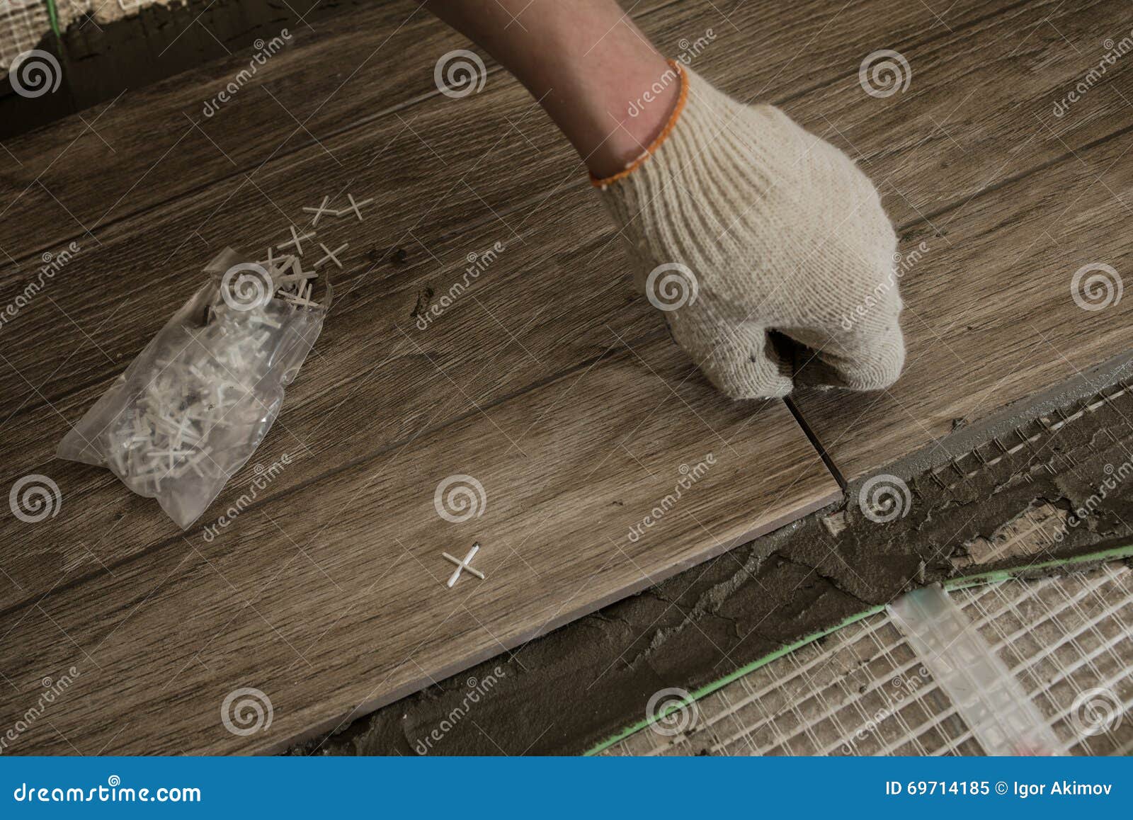 Laying Tile Stylized Tree on the Insulated Floor. Stock Image - Image ...