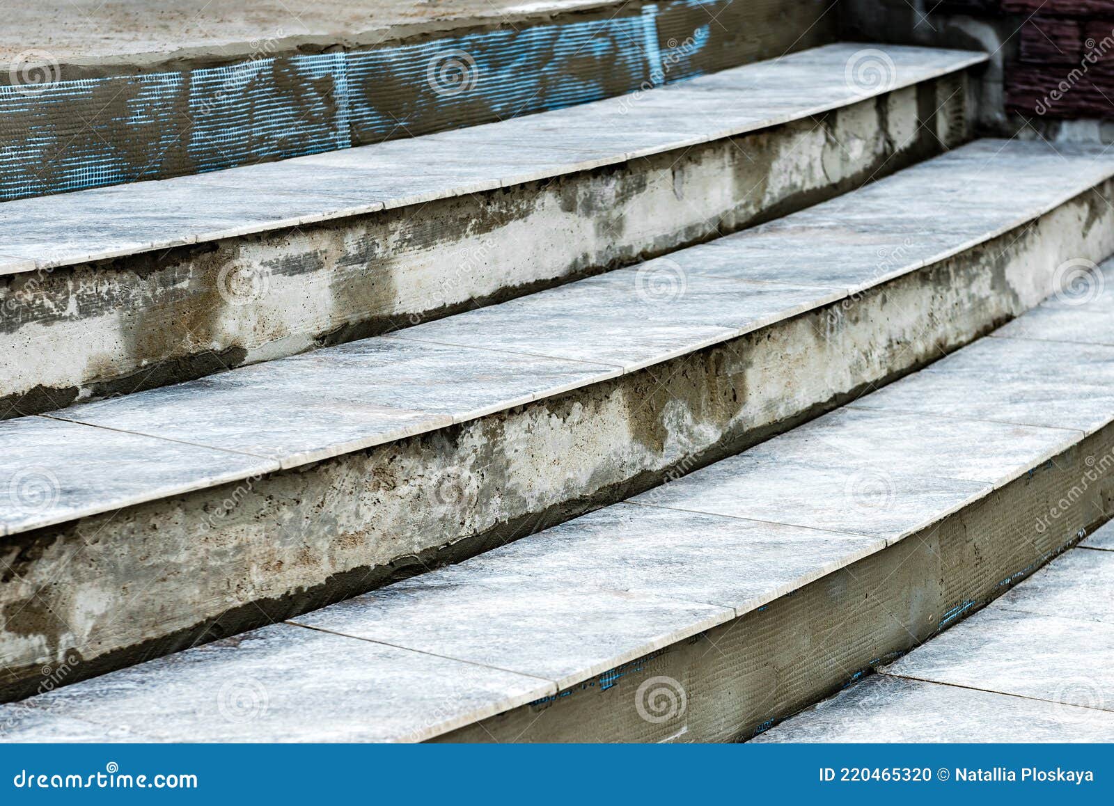 Laying Tiles on Stairs of House. Stock Photo - Image of wall, cement ...