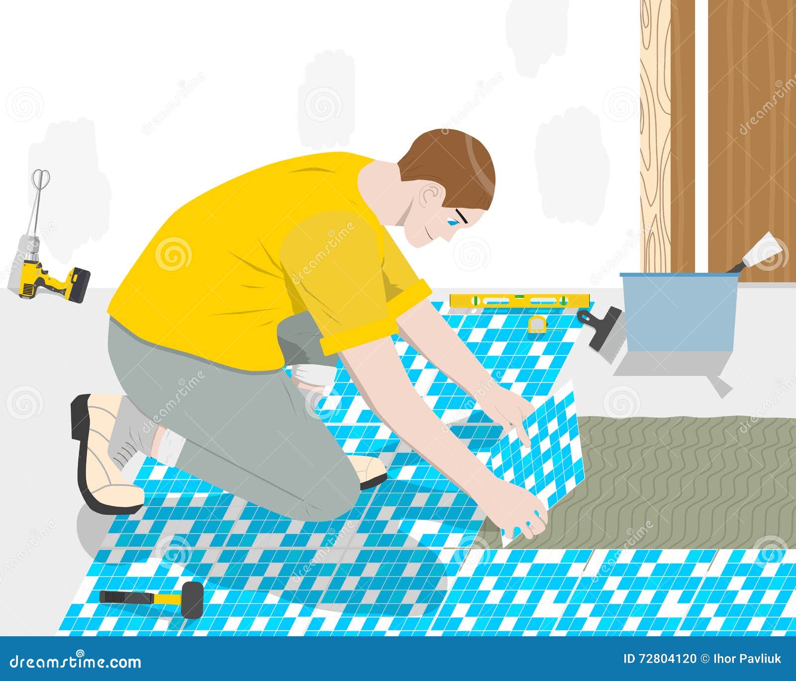Laying tiles stock vector. Illustration of renovation - 72804120