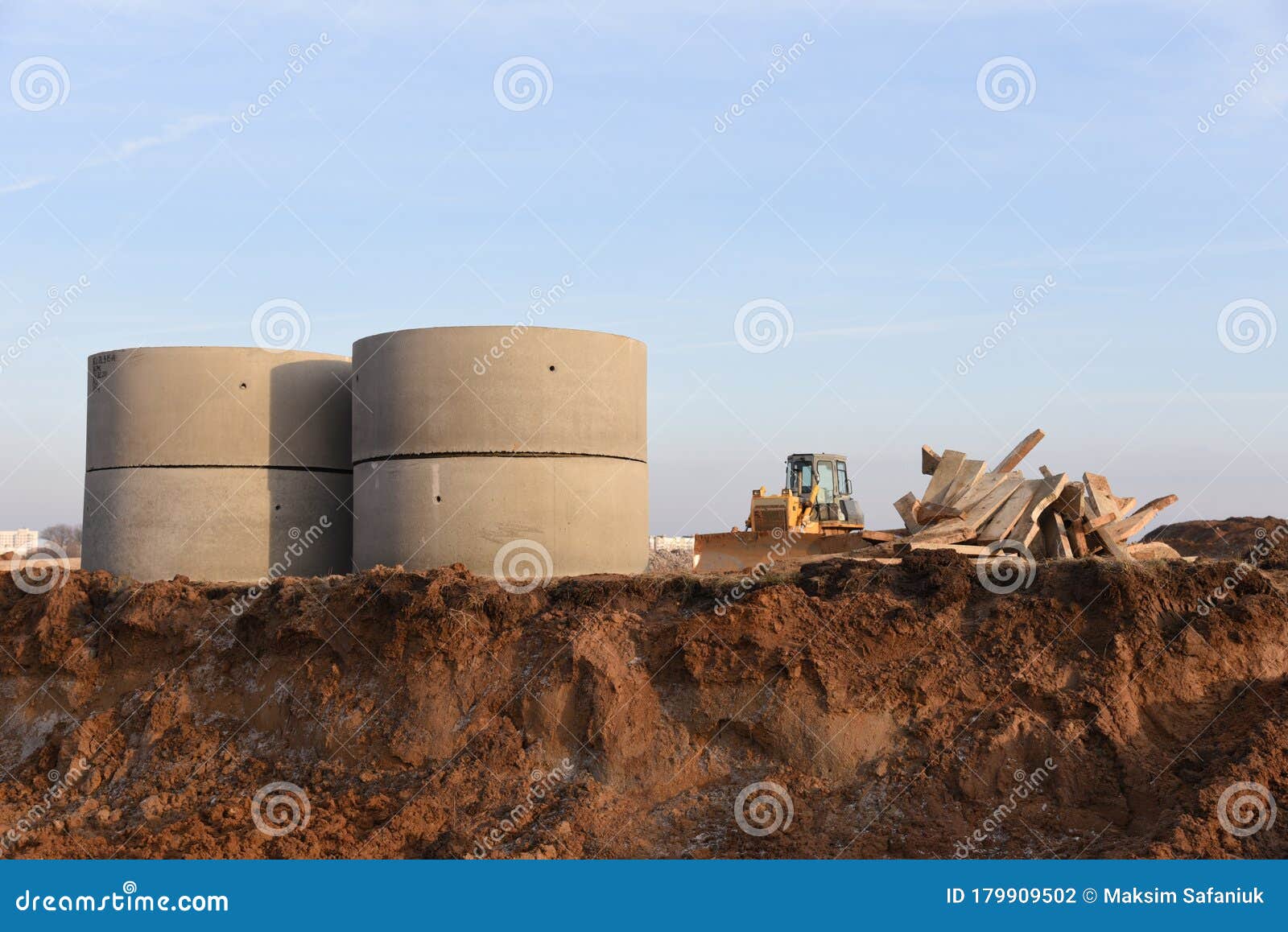 Laying of Underground Storm Sewer Pipes in Ditch. Installation of Water ...