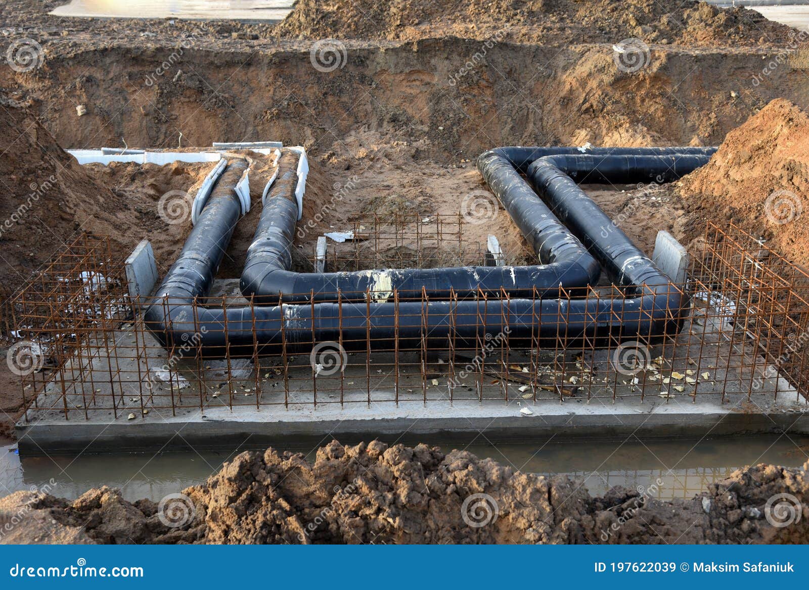 Laying of Underground Storm Sewer Pipes in Ditch. Installation of Water ...