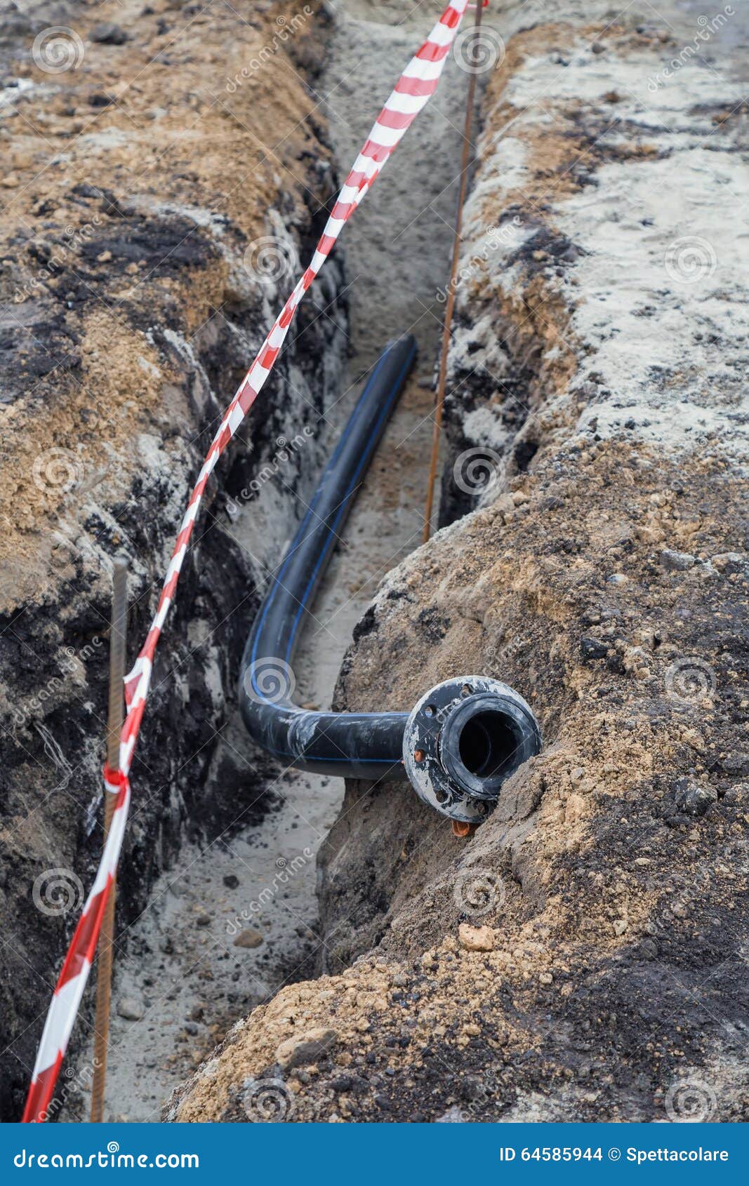 Laying Water Pipes in a Trench Stock Photo - Image of hole, line: 64585944