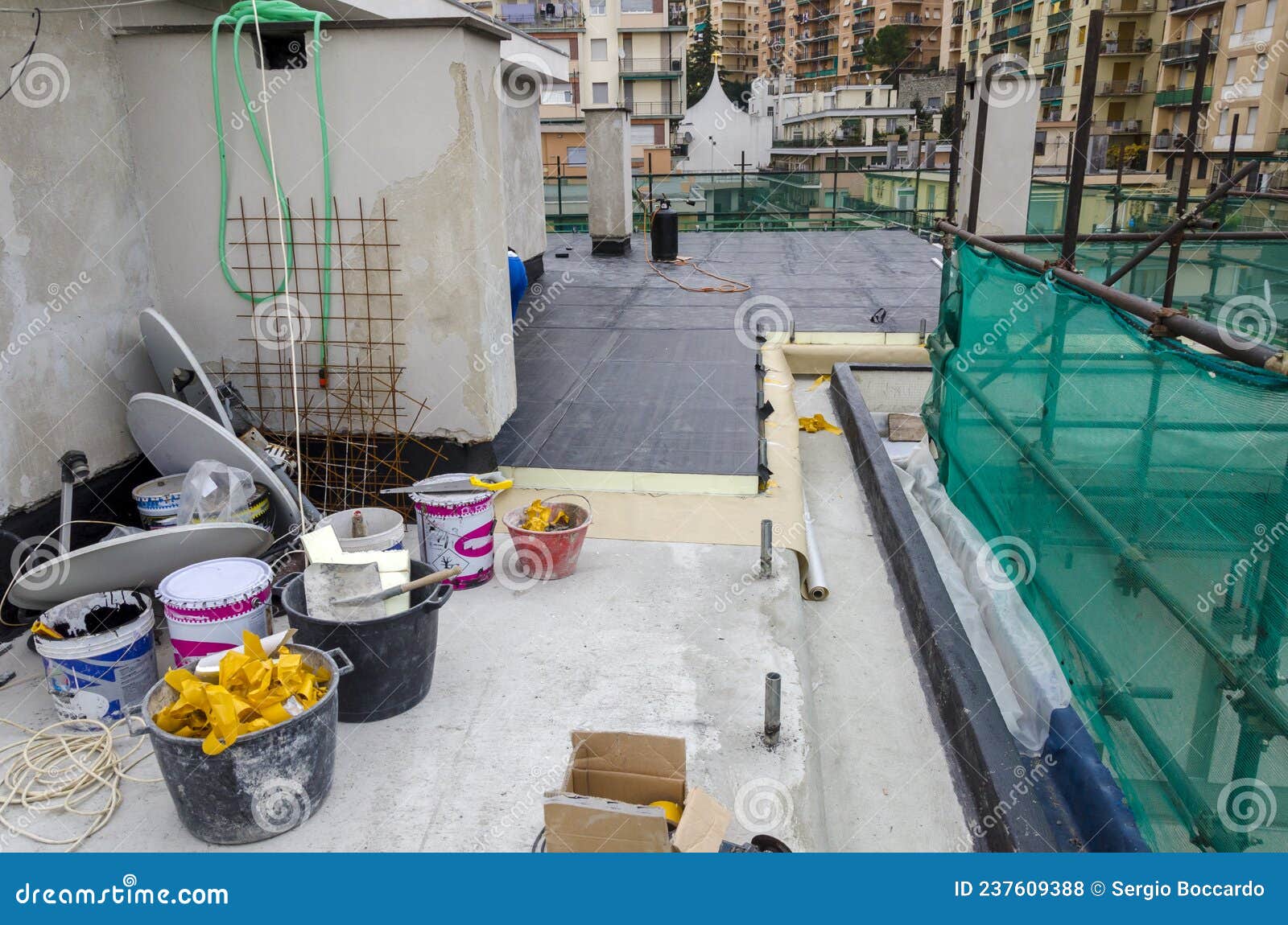 Laying of Waterproofing Sheathing and Insulation on a Roof Stock Photo ...