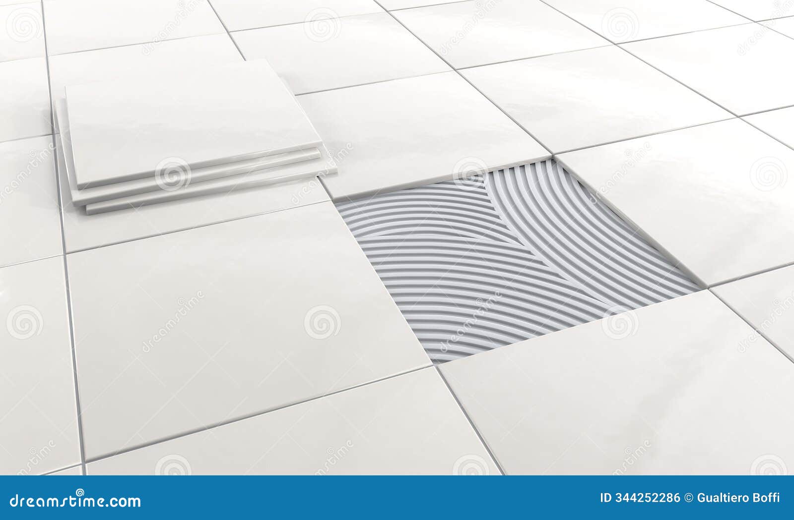 Laying white ceramic tiles stock illustration. Illustration of laying ...