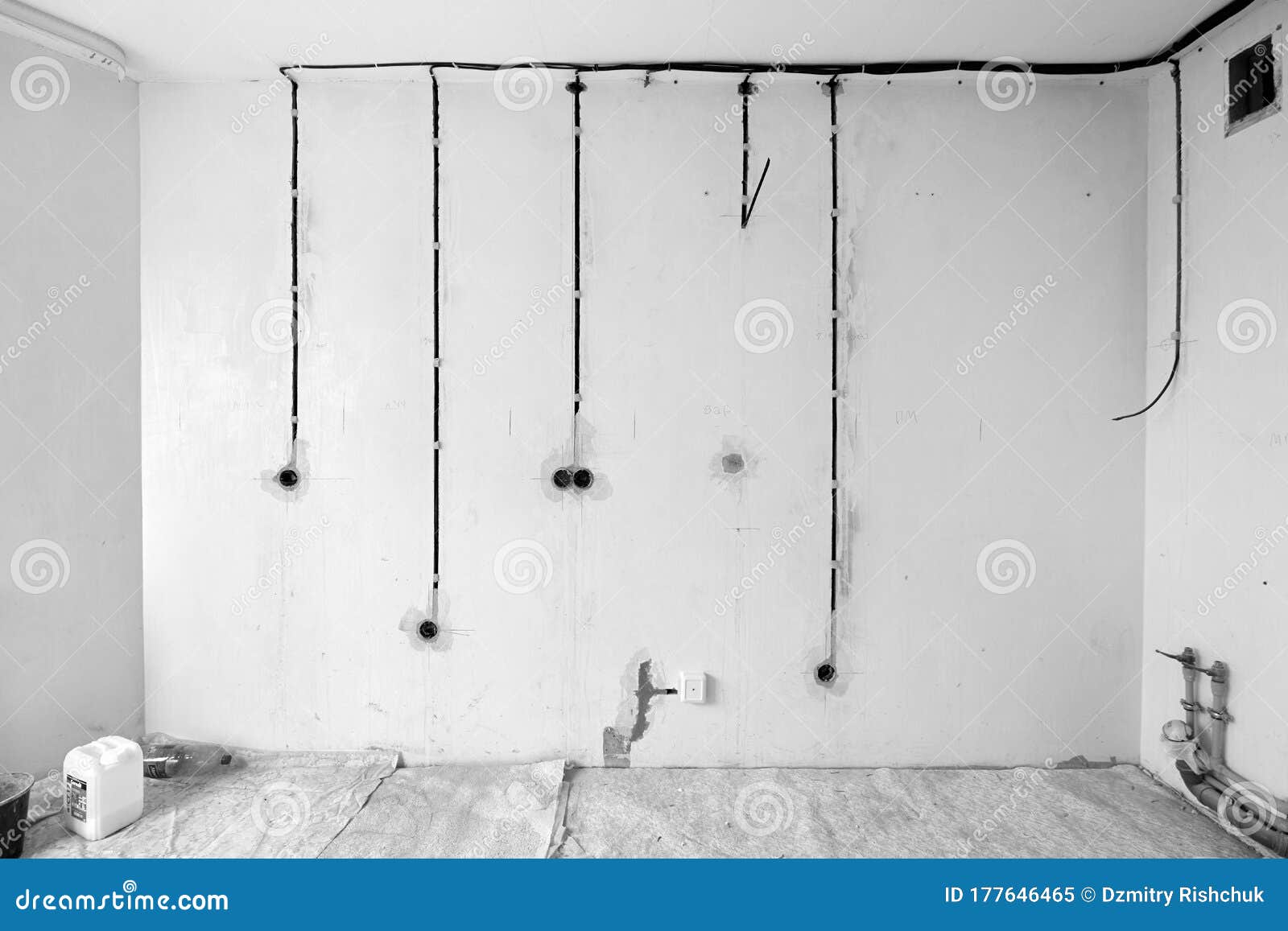 Laying Wiring for Outlets in the Building Stock Image - Image of ...