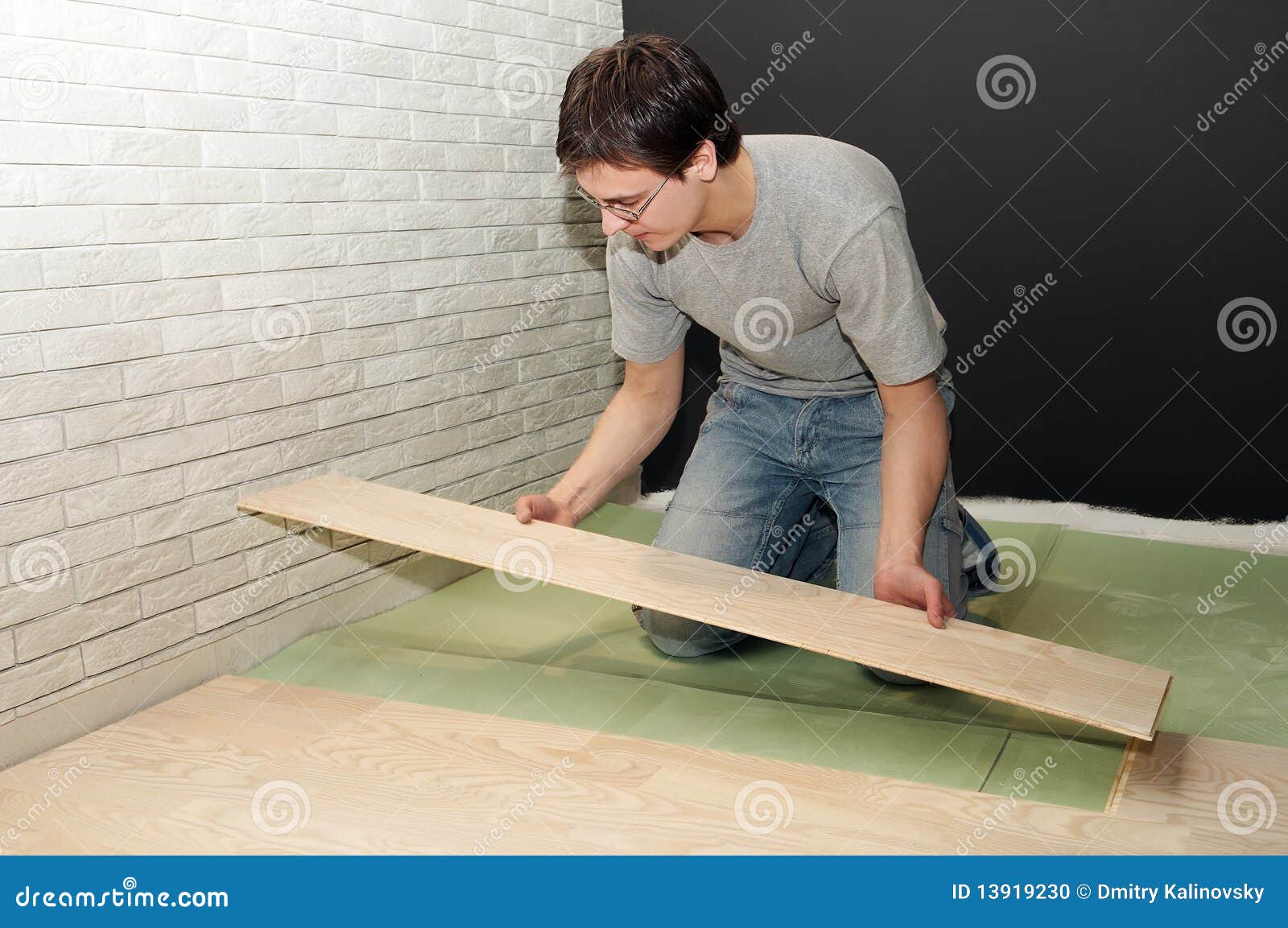 Laying Work with Laminated Flooring Stock Photo - Image of profession ...