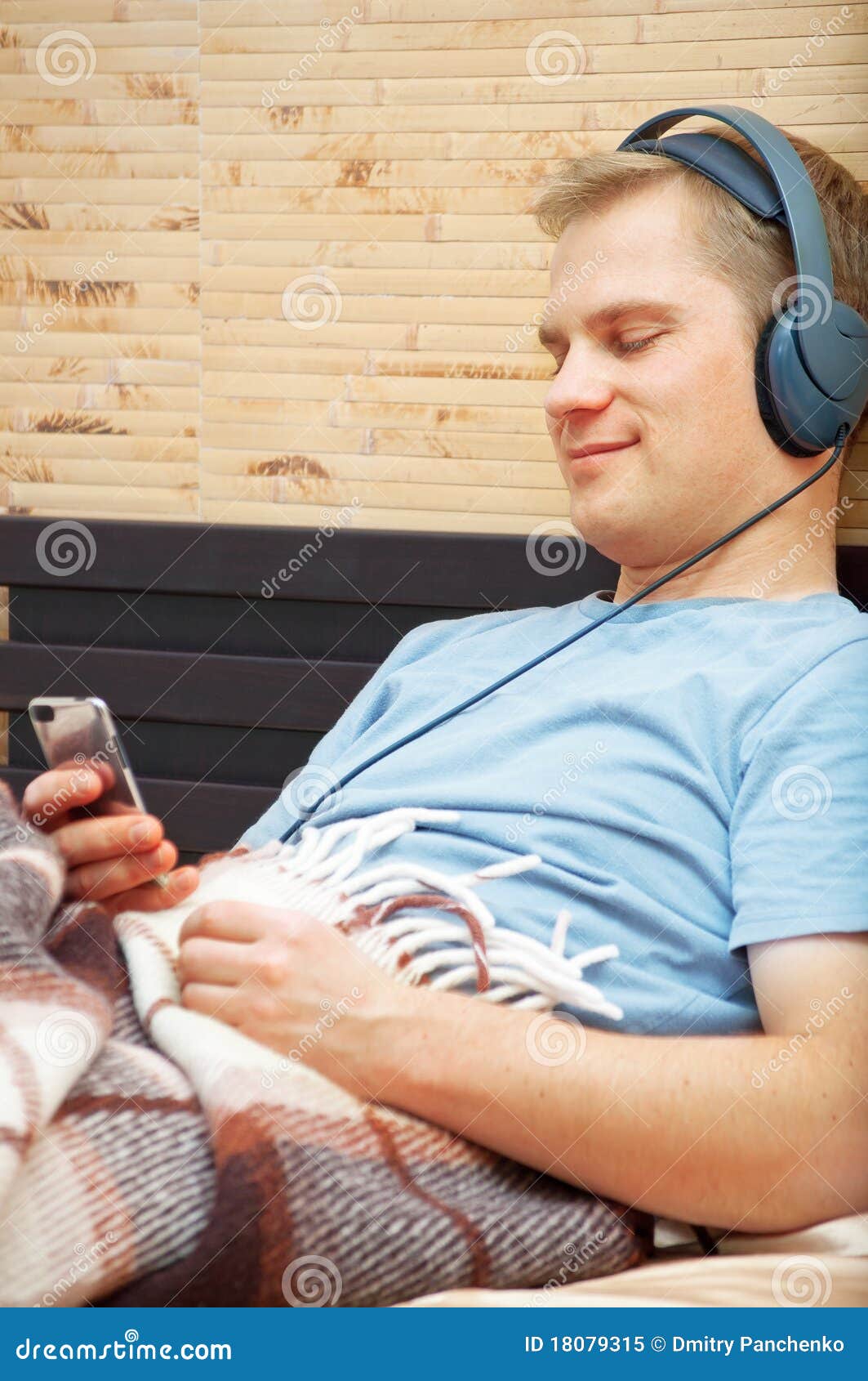 Laying Young Man Listening Music Stock Image - Image of audio, male ...