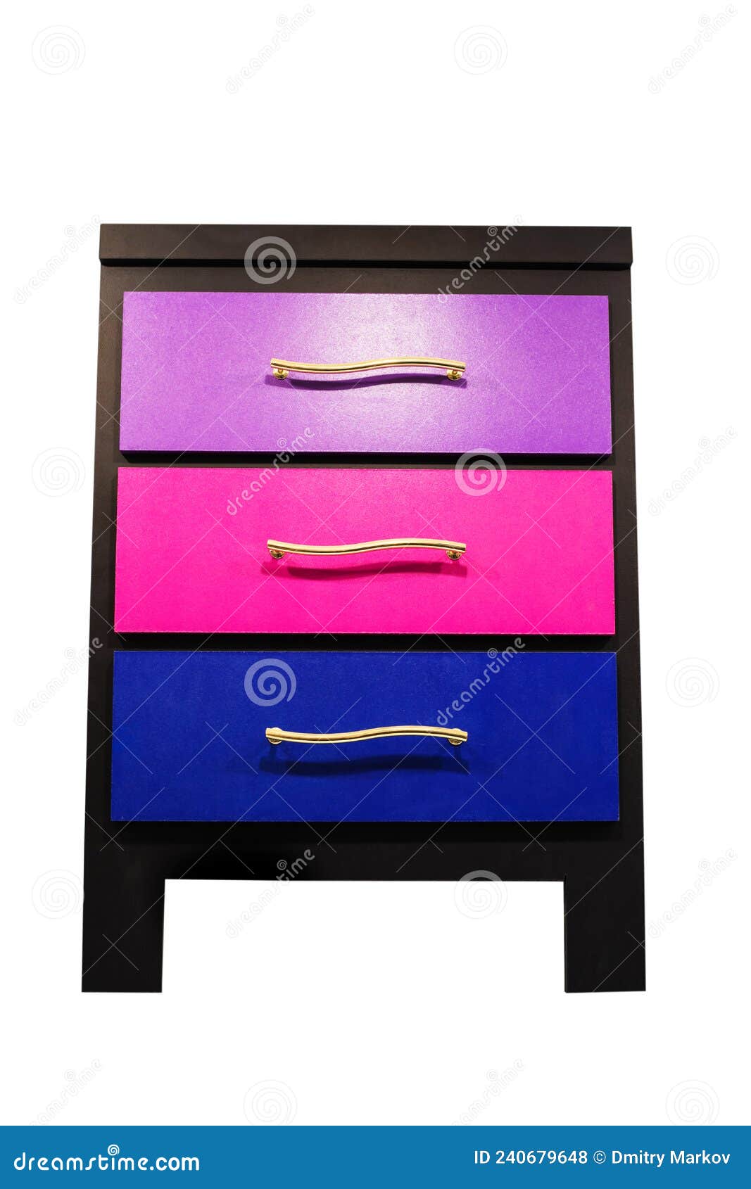 Layout of a Black Bedside Table with Multi-colored Drawers. a Sample of ...