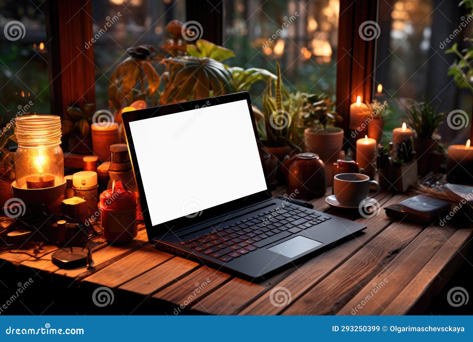 Layout of a Blank Laptop Screen with Copy Space on the Table at Home by ...