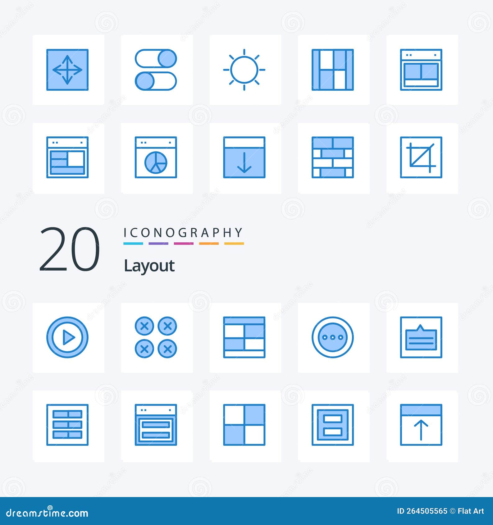 20 Layout Blue Color Icon Pack. Like Layout. Design. Browser. Settings Stock Vector ...
