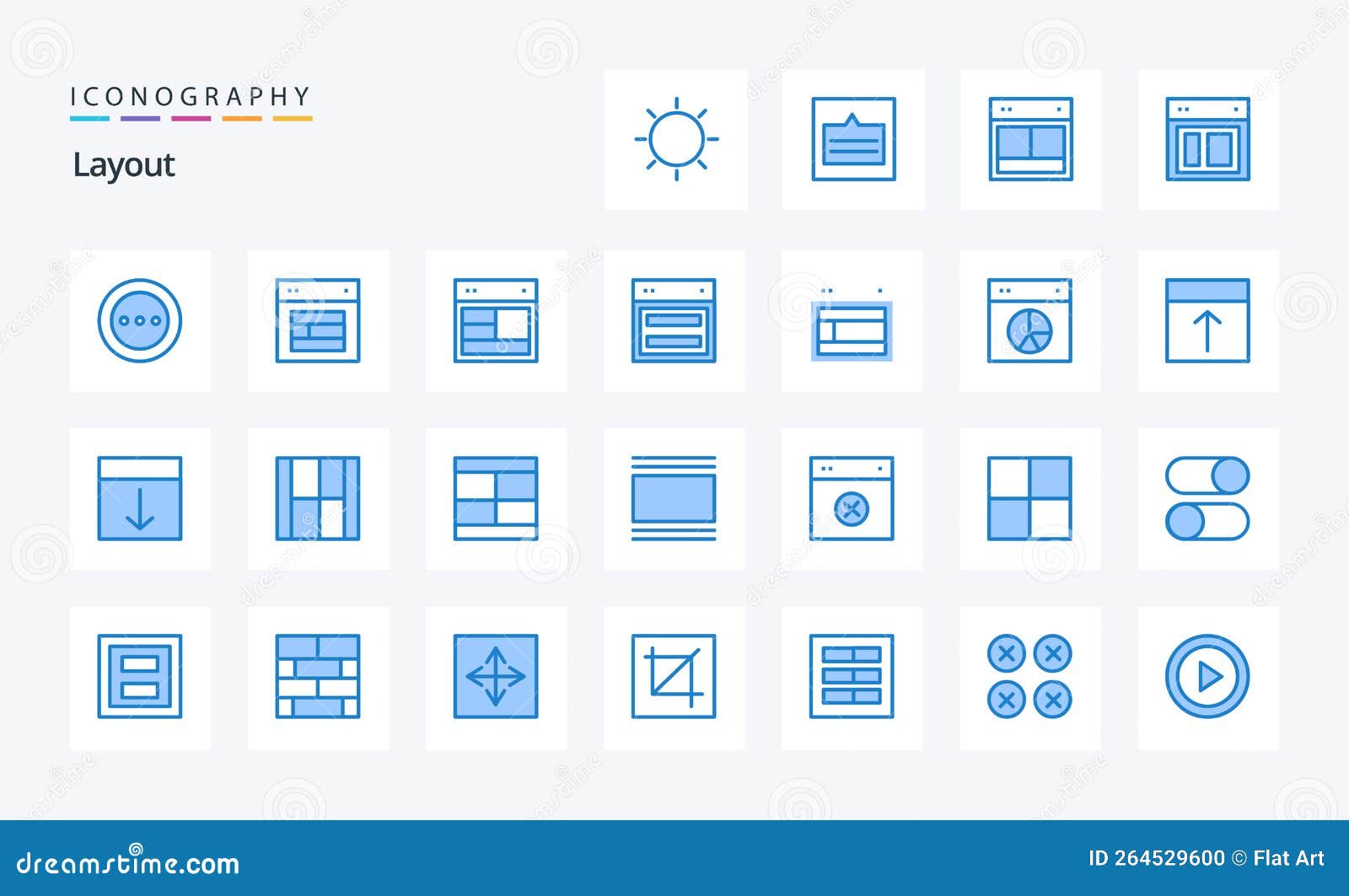 25 Layout Blue icon pack stock vector. Illustration of chart - 264529600