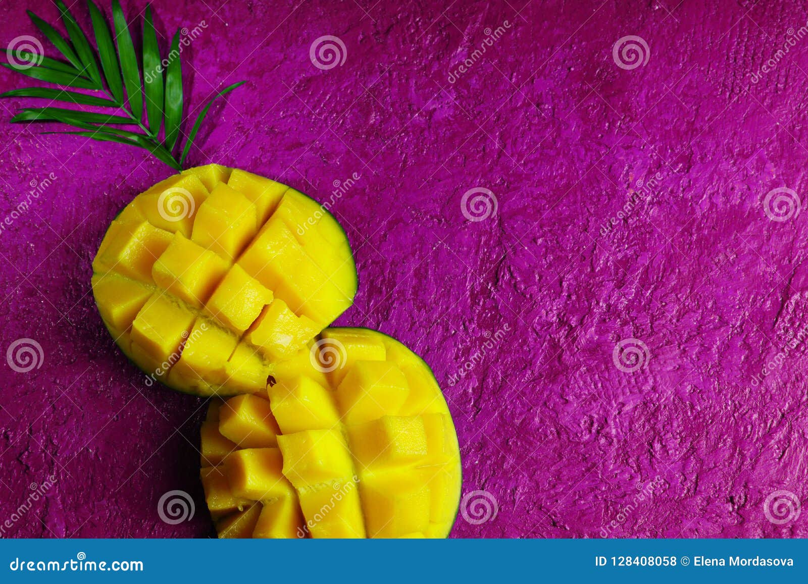 The Layout On A Bright Crimson Background. Mango In The Form Of A Trunk ...