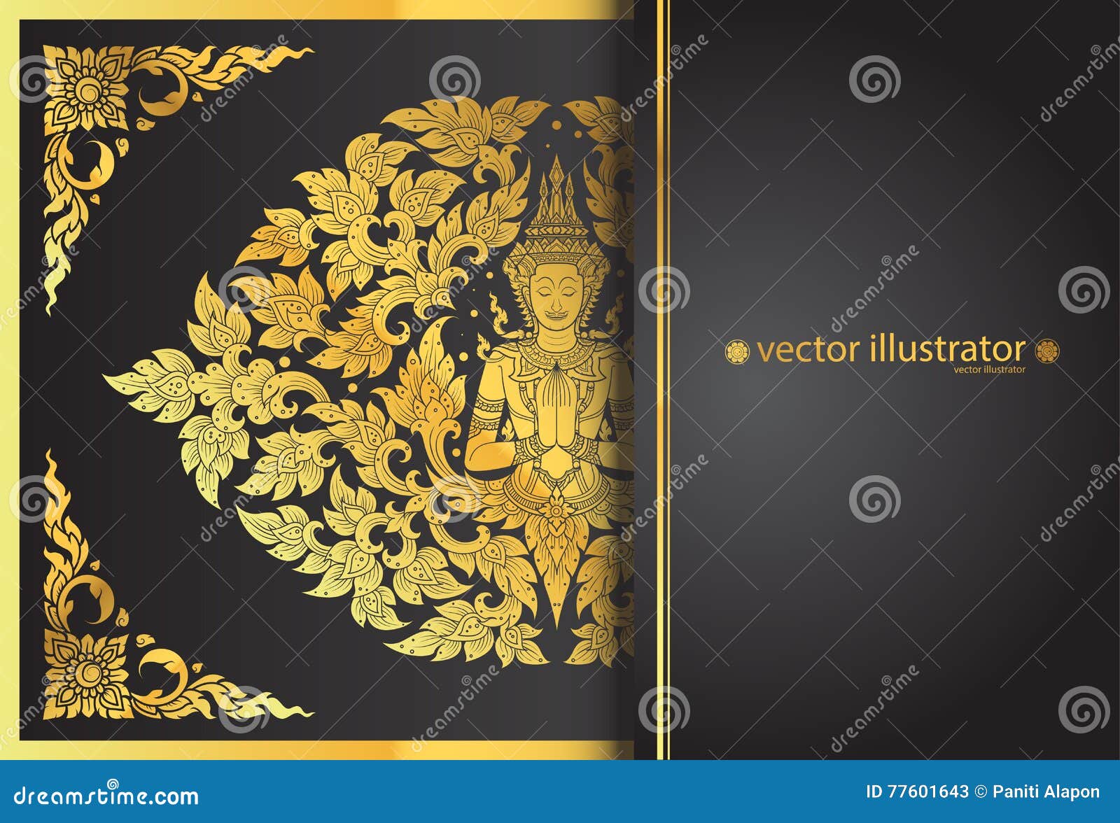 Layout Buddha and Flower Line Thai Tradition Stock Vector ...